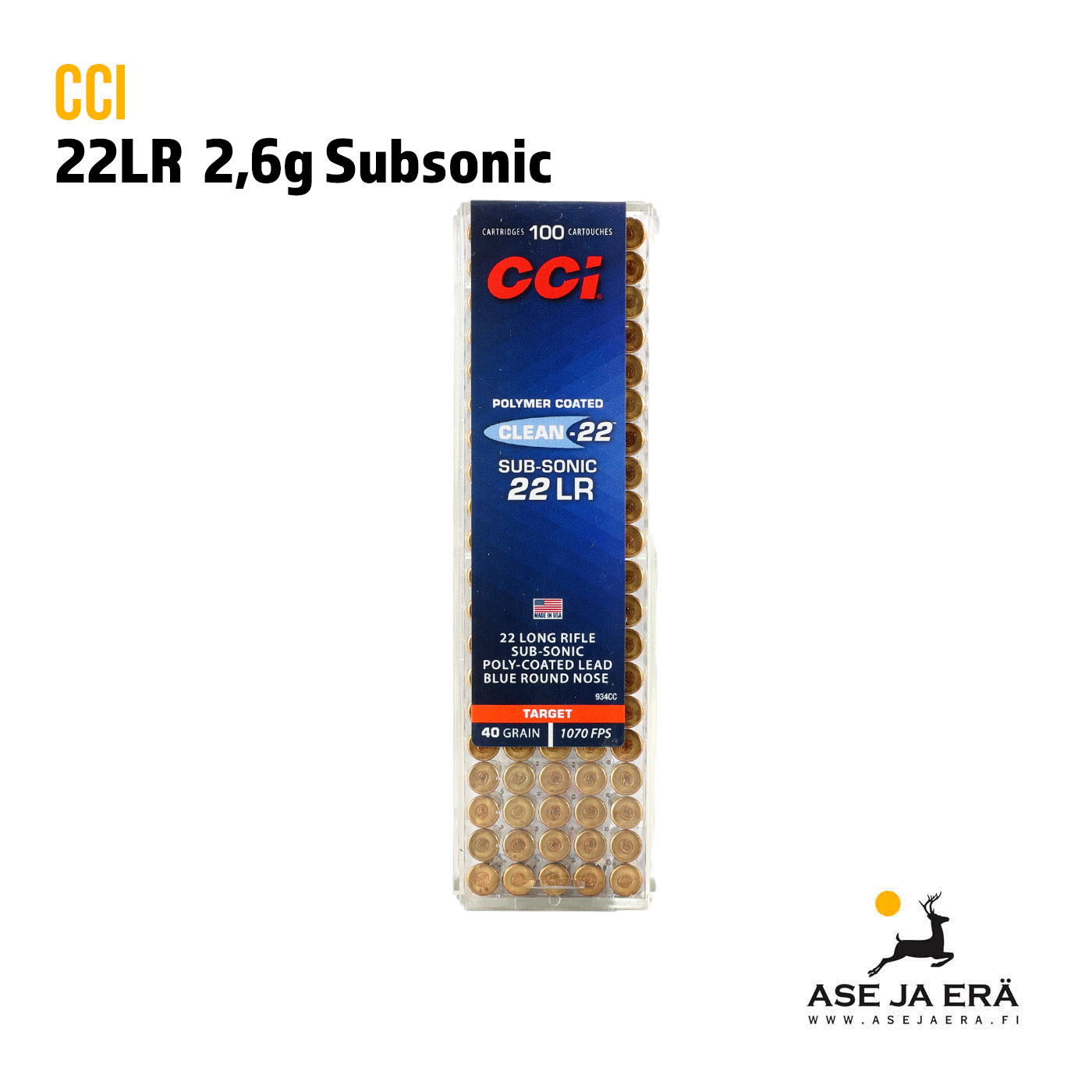 CCI 22 LR Clean-22 Subsonic 2,60g pienoiskiväärin patruuna - asejaera ...