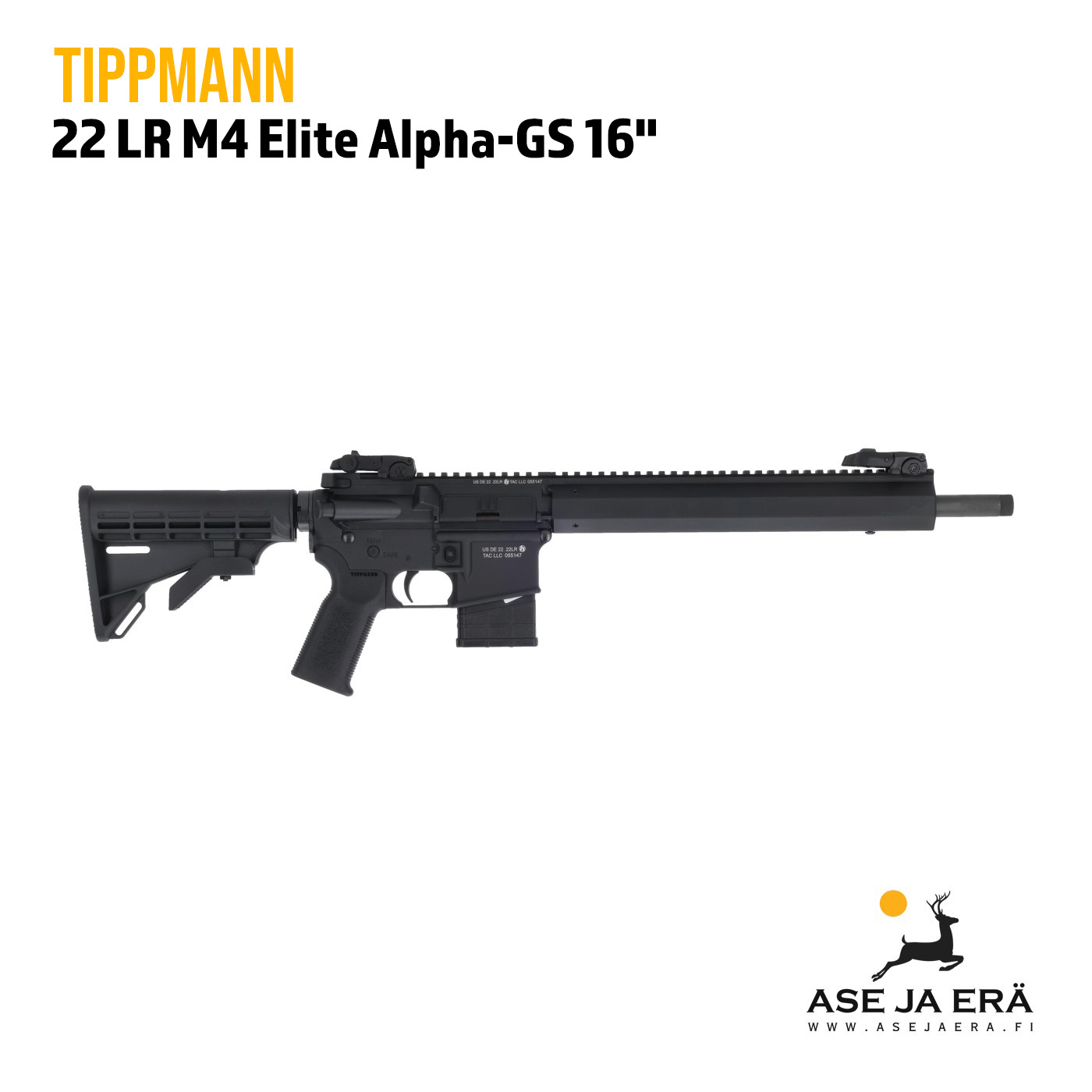 Tippmann M4 Elite Alpha-GS 22LR 16" pienoiskivääri 05Minirifleen 12" tuumanen silee händäri ...