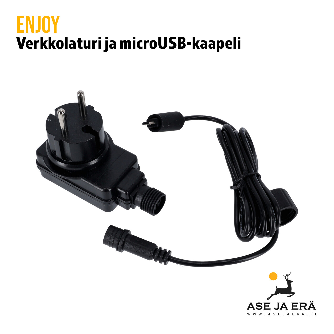 ENJOY verkkolaturi ja microUSB-kaapeli ulkokäyttöön (5V/2A, IP44) Virransyöttöön ulkotiloissa ...