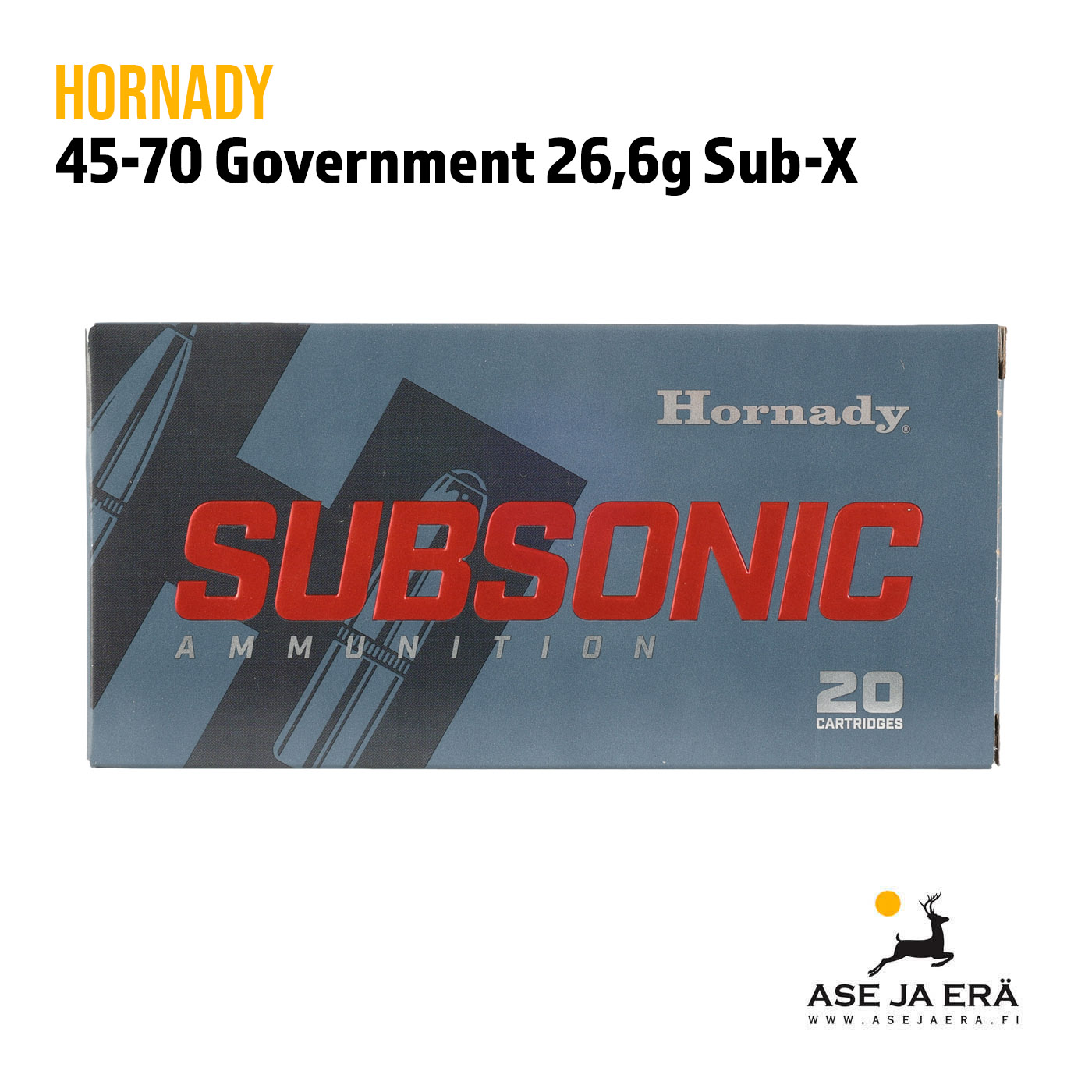 Hornady Subsonic Sub-X 45-70 Gov 26,3g kivääripatruuna - asejaera.fi ...