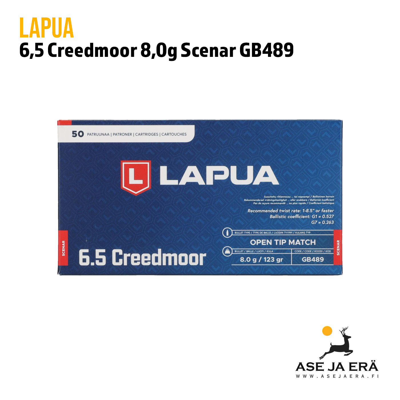 Lapua 6,5 Creedmoor Scenar 8,0g GB489 OTM Kiväärin Patruuna OPEN TIP MATCH 4316060 - asejaera.fi ...