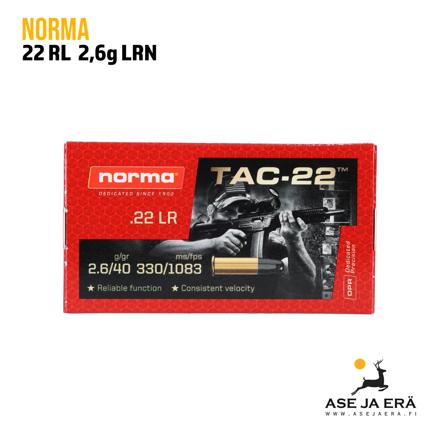 Norma USA TAC-22 .22 LR LRN 2,6g 335 m/s Pienoiskiväripatruuna ...