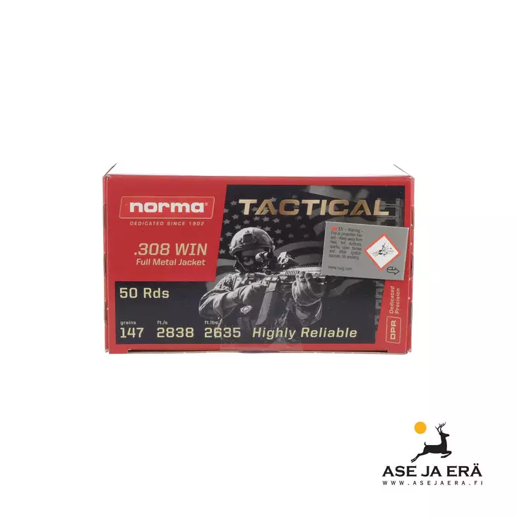 308 Win Norma Tactical FMJ 9,5g kivääripatruuna - asejaera.fi verkkokauppa
