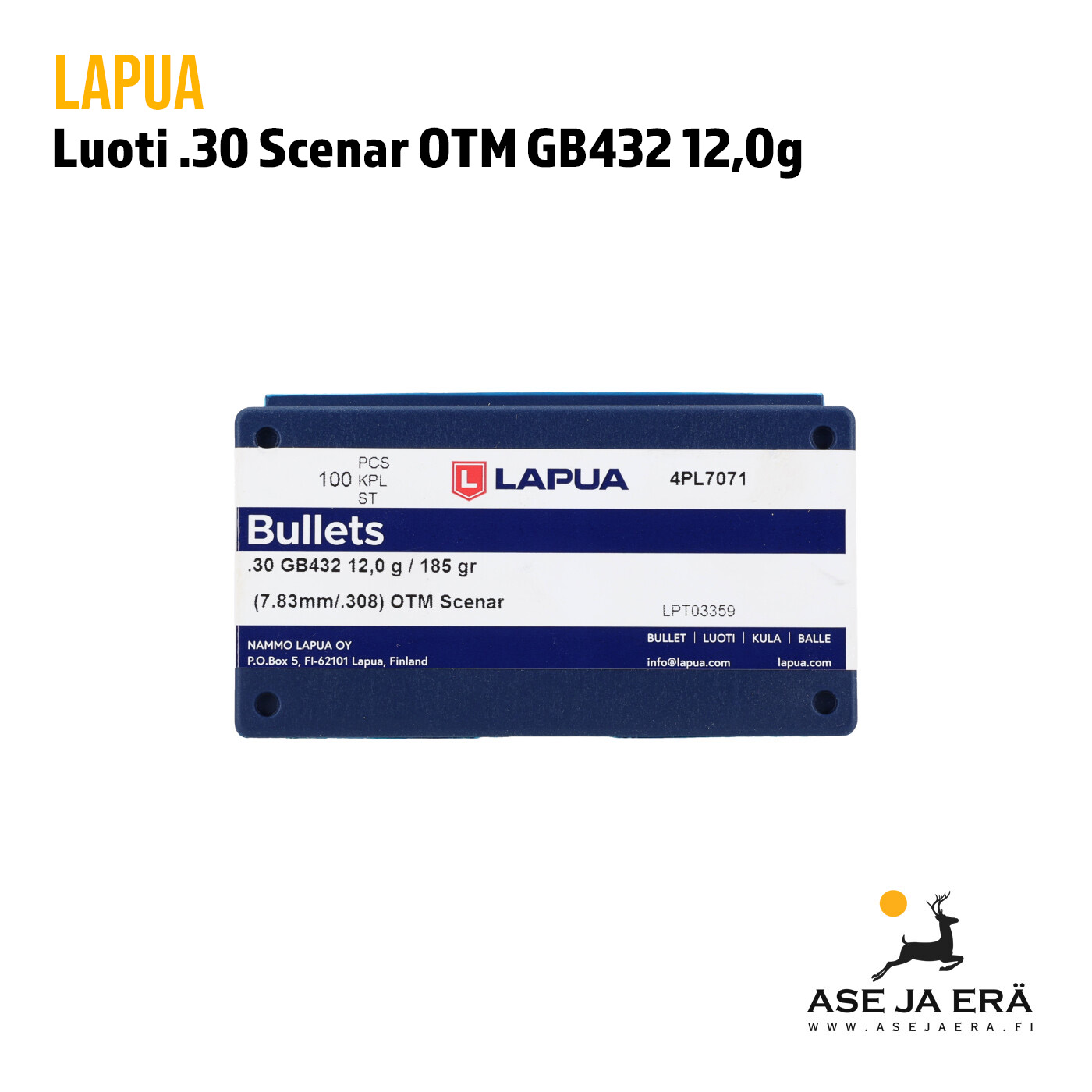 30 cal Lapua Scenar OTM GB432 12g Luoti 100 kpl Open Tip Mach ...