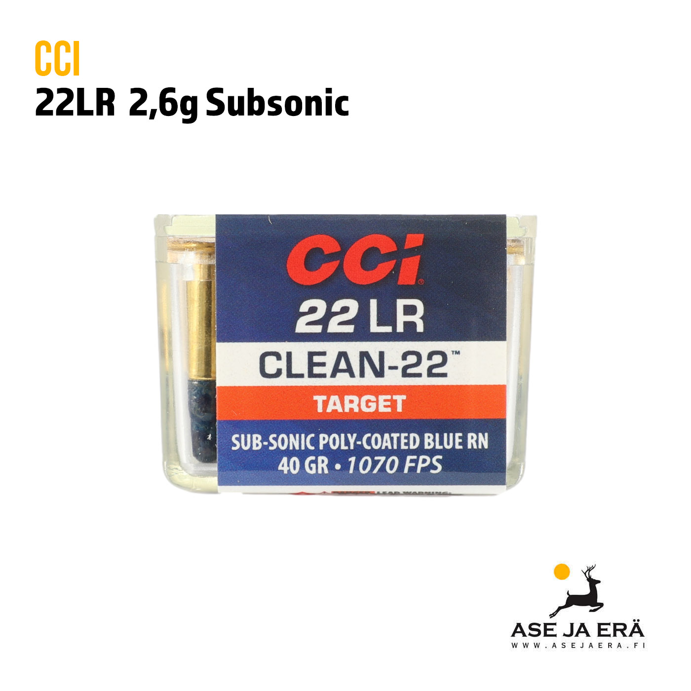 CCI 22 LR Clean-22 Subsonic 2,60g pienoiskiväärin patruuna - asejaera ...