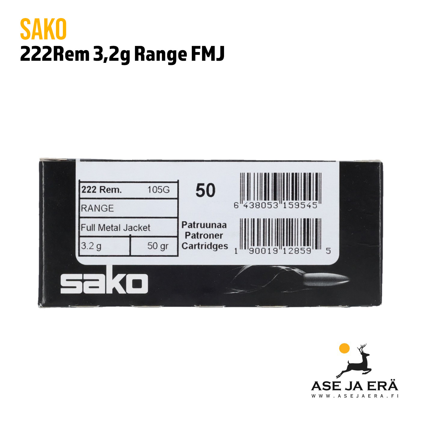 Sako Range 222Rem 3,2g FMJ kiväärinpatruuna Speedhead 105G - asejaera.fi verkkokauppa