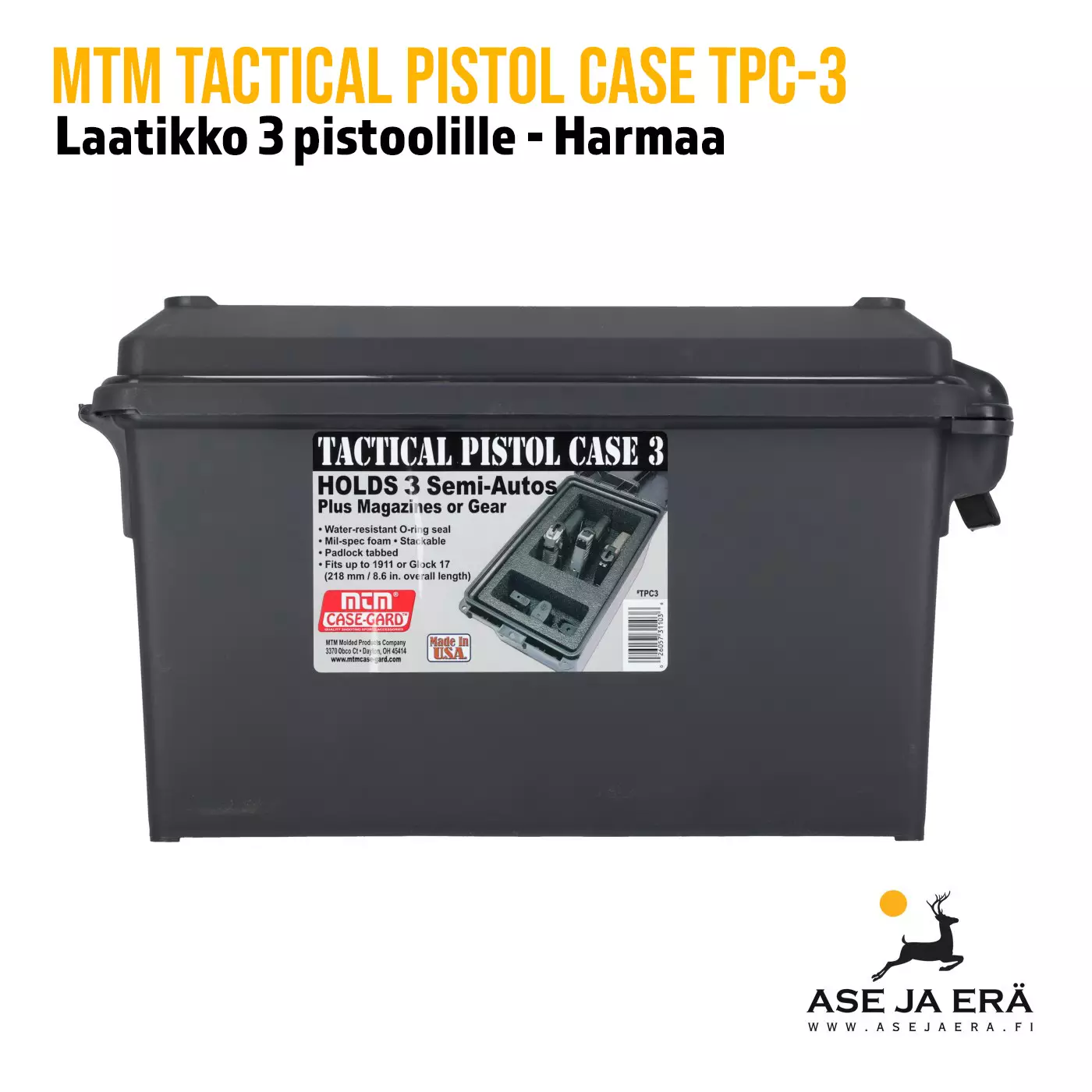 MTM TPC-3 Tactical Pistol Case pistoolilaatikko Kolmelle käsiaseelle ...