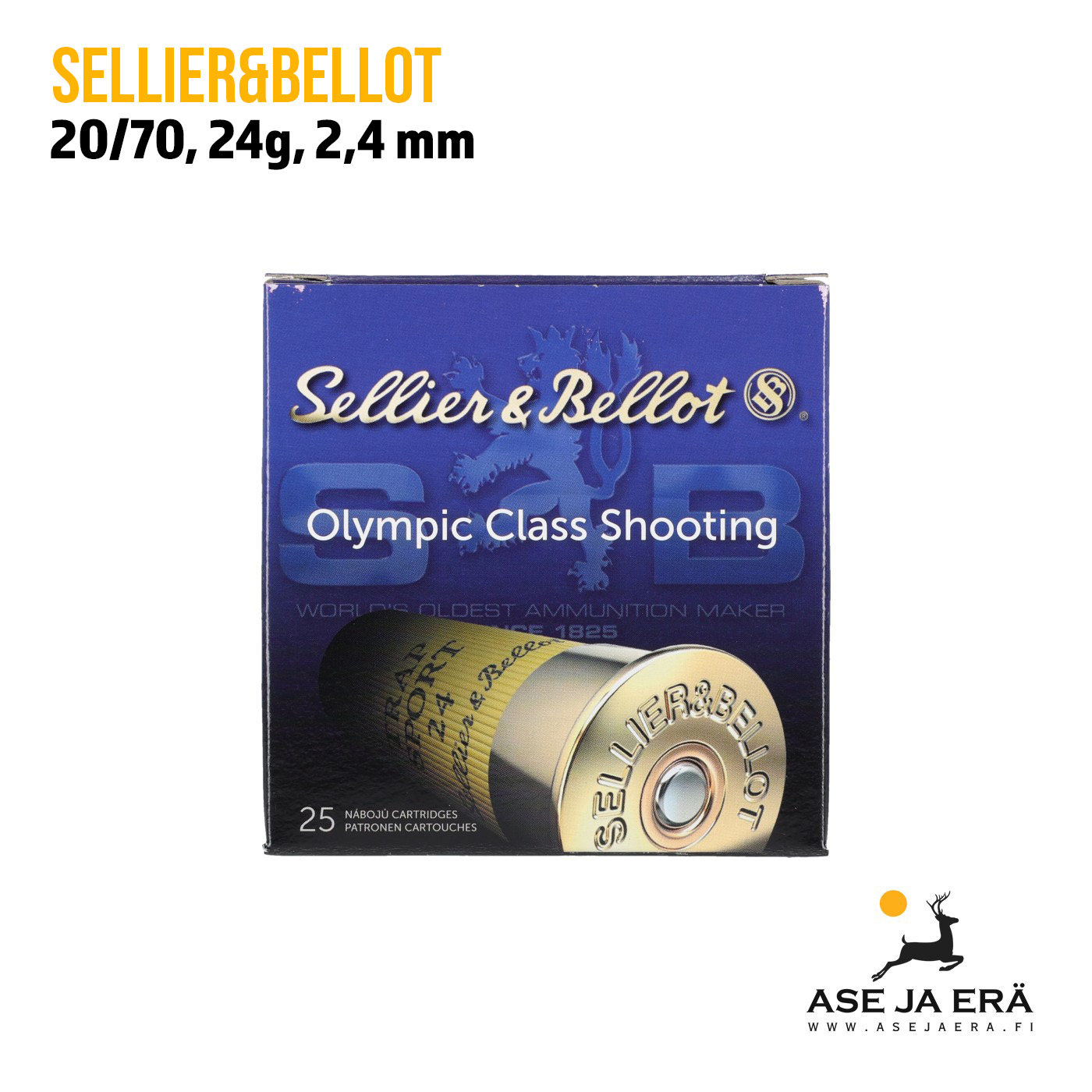 Sellier & Bellot 20/70 Trap 24 Sport 2,4mm Haulikonpatruunaa - asejaera.fi verkkokauppa
