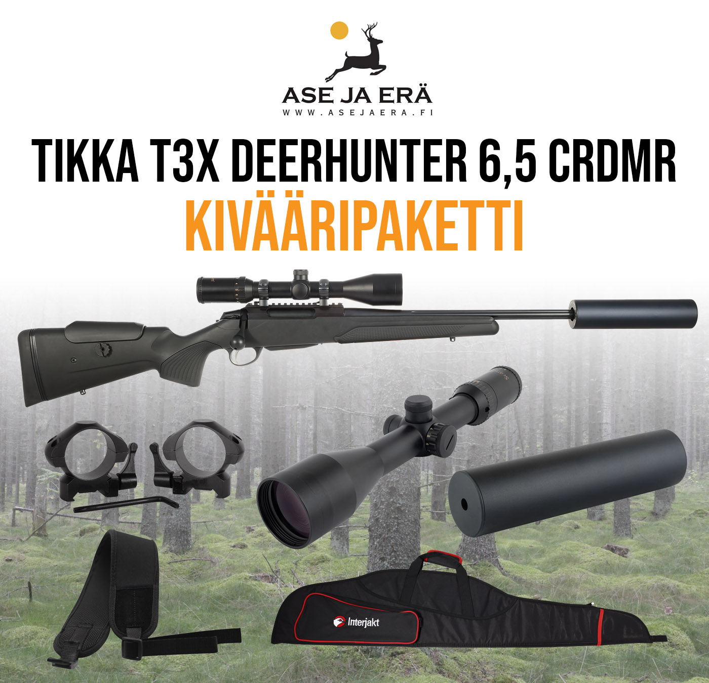 Tikka T3x Deerhunter 6,5 Creedmoor kivääripaketti Jaki Classic i ...